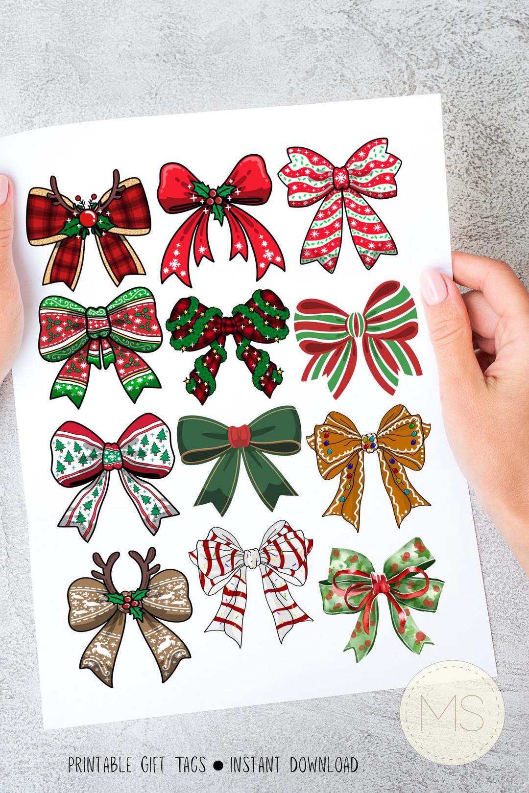 Christmas Bow Sticker Sheet – Printable PNG Stickers for Gift Tags ...