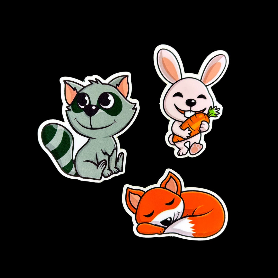Chibi Forest Critter Sticker Set of 3 Bunny Sticker Racoon Sticker Fox ...