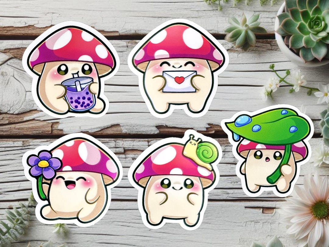CUTE MUSHROOM STICKER Pack 1.5 Inch Vinyl Sticker Waterproof Mushroom ...