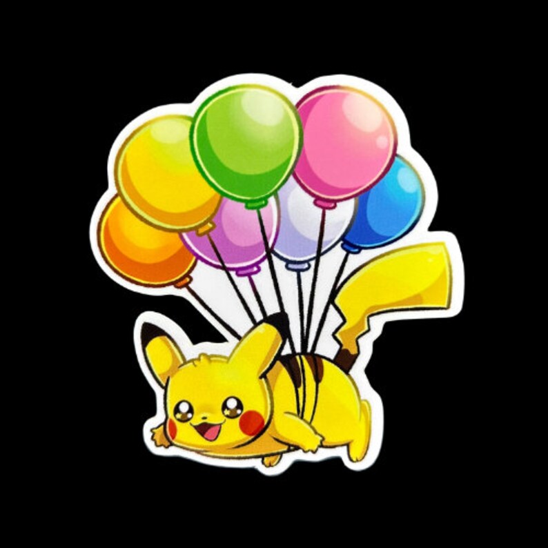 Pikachu Flying With Balloons Sticker Pokémon Sticker Pikachu Vinyl ...