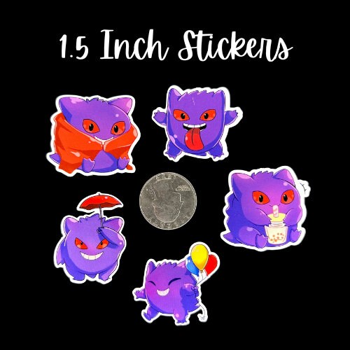 Gengar Pokémon Sticker Set of 5 Gengar Pokémon Die-cut Vinyl Sticker ...