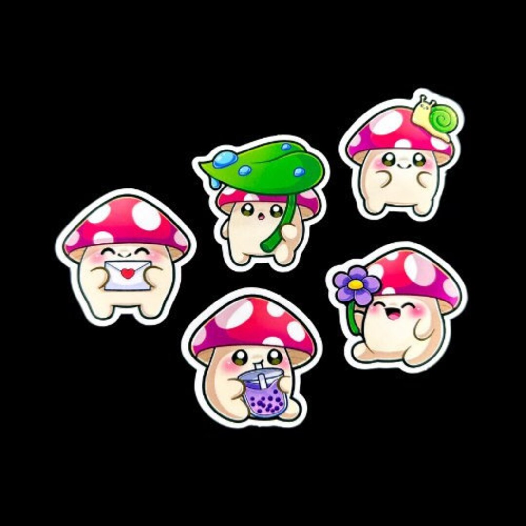Chibi Mushroom People Sticker Set of 5 Cottage Core Die-cut Vinyl ...