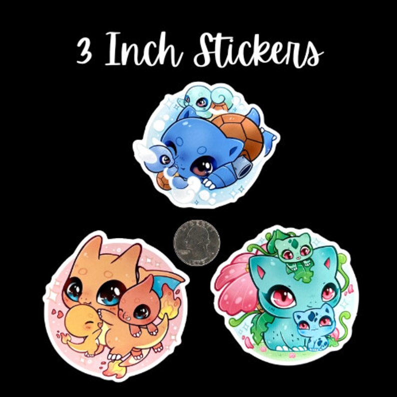 Charizard, Blastoise, Venusaur Families Sticker Set of 3 Pokémon ...