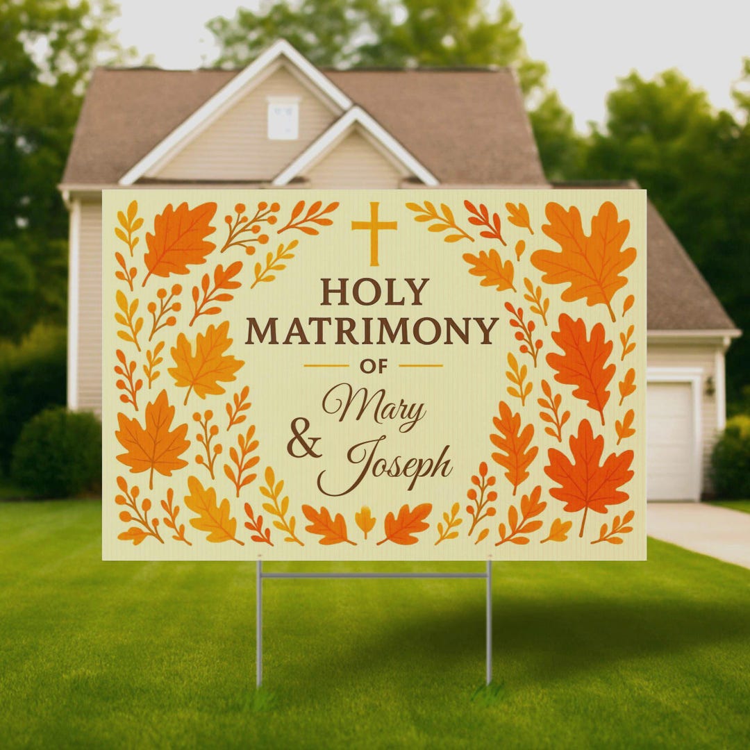 Autumn Wedding Lawn Sign, Personalized Holy Matrimony, Yard Arrows ...