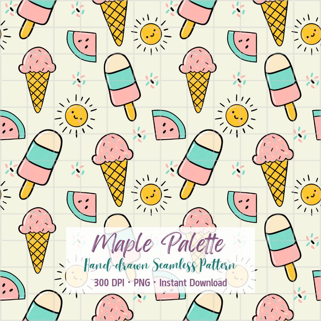Summer Fun Seamless Pattern Digital File Cute Ice Cream, Popsicle ...
