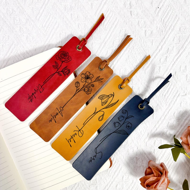 Leather Bookmark,personalized Birth Month Flower Bookmark,gifts for ...
