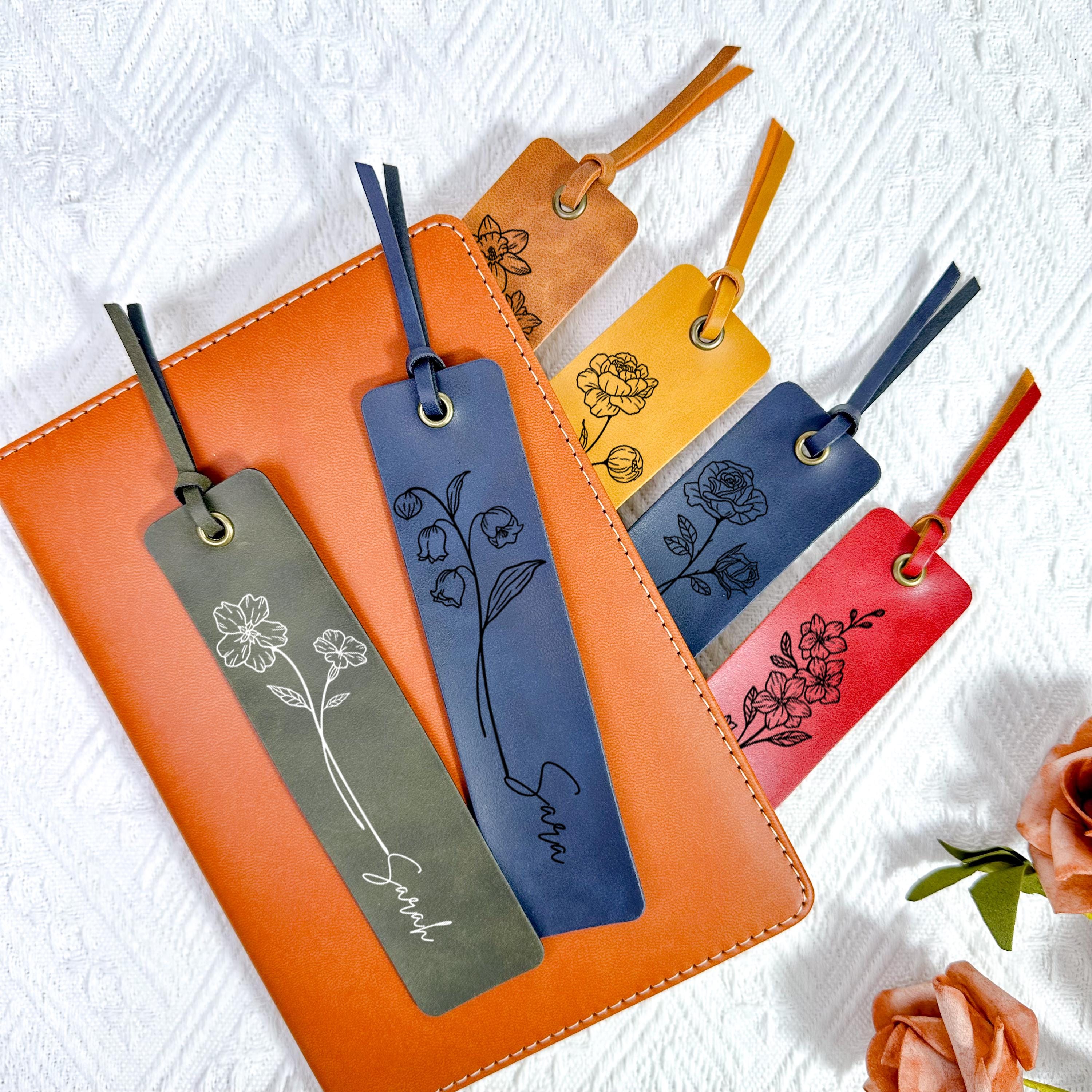Leather Bookmark,personalized Birth Month Flower Bookmark,gifts for ...