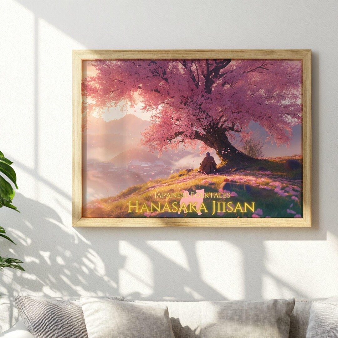 Hanasaka Jiisan Digital Art Poster, Japanese Folktale Wall Art, Japan ...