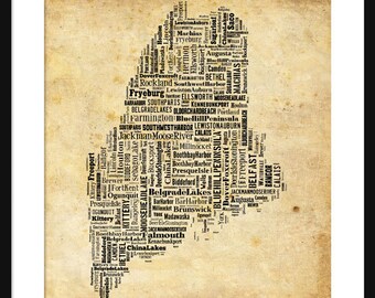 Maine Map Typography Poster Print | Etsy