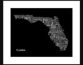 Florida Typography Map Poster Print Tyographical Map | Etsy