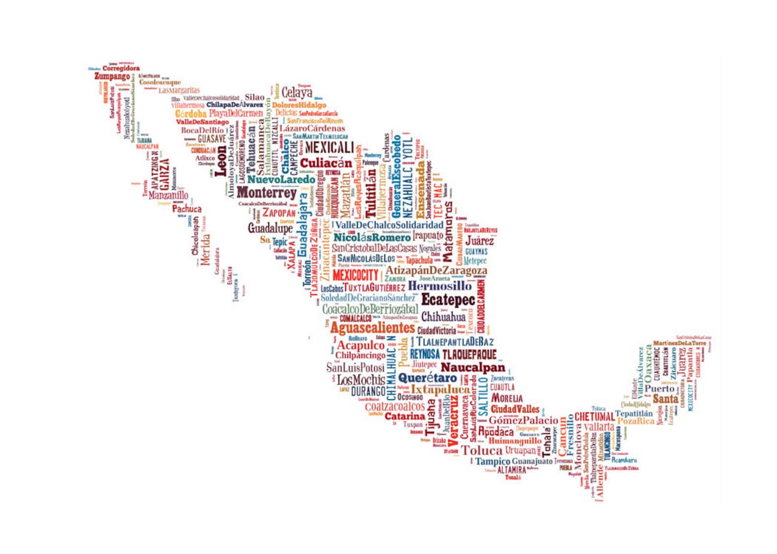 Mexico Map Color Typography Map Poster Print Text Map - Etsy Australia