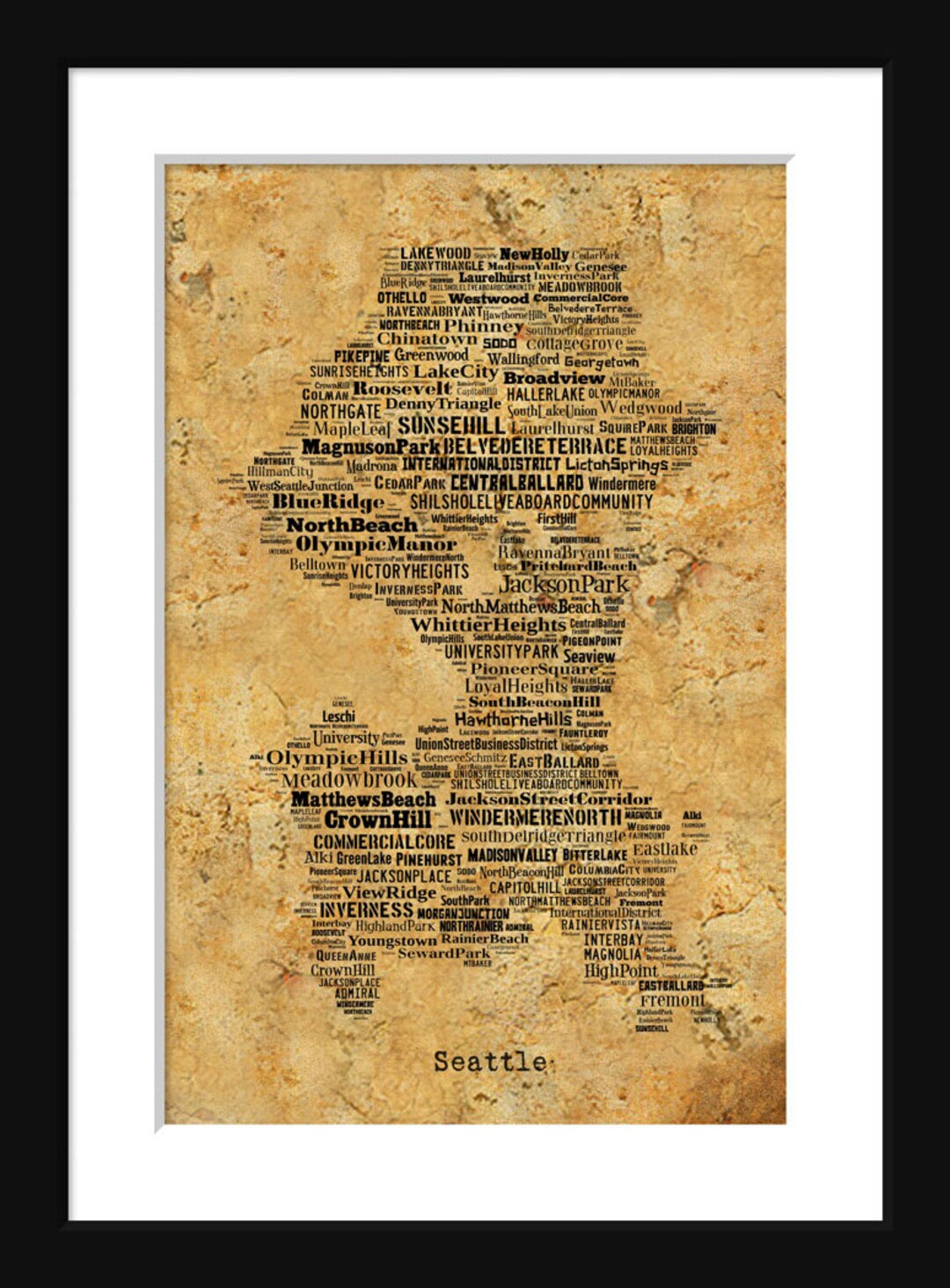 Seattle Map Typography Map Grunge Poster Print - Etsy