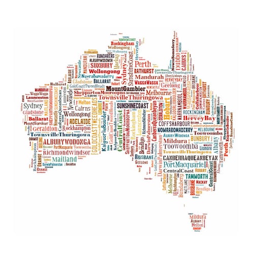 Australia Map Typography Map Poster Print Text Map - Etsy