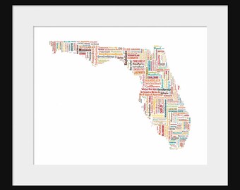 Florida Typography Map Poster Print Tyographical Map Black - Etsy