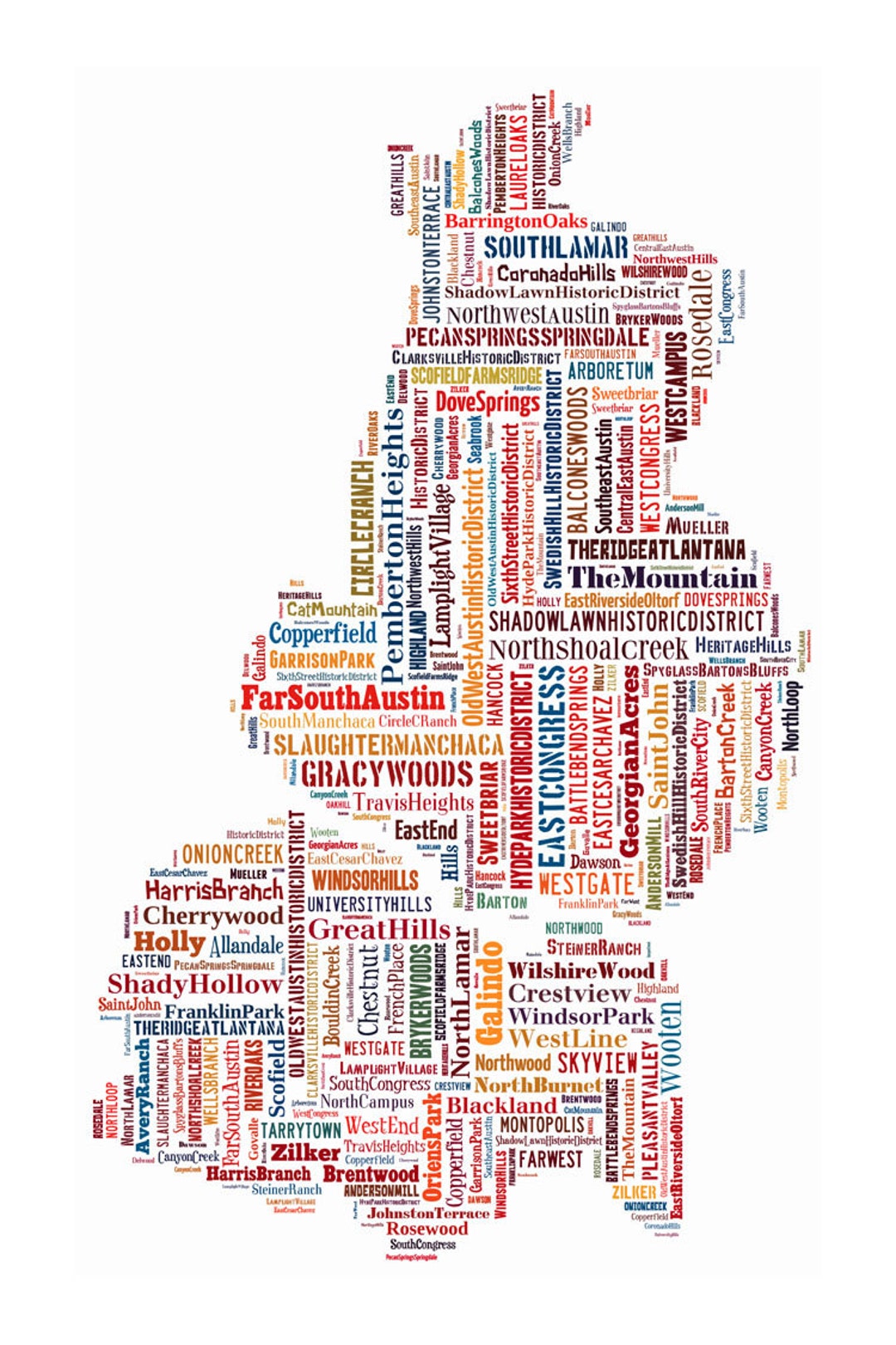 Austin Texas Map Color Typography Map Poster Print - Etsy