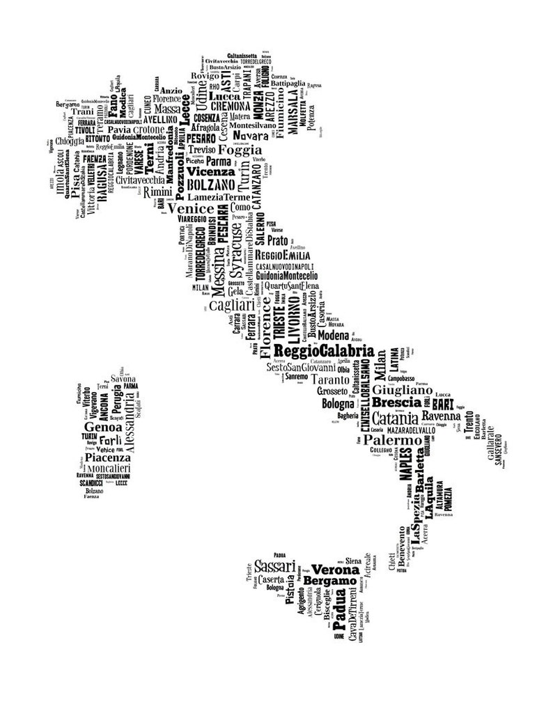 Italy Map Typography Map Color Poster Print Tyographical Map - Etsy