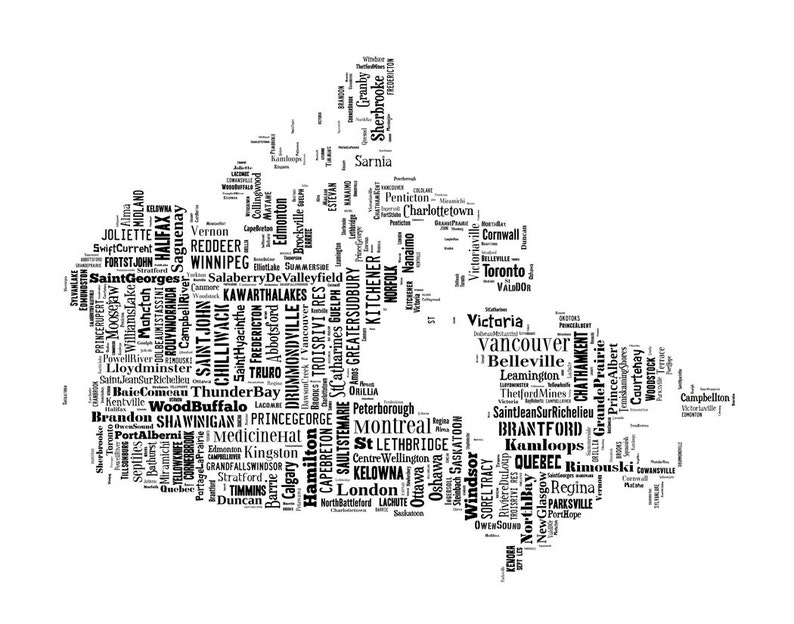Canada Map Typography Map Poster Print Text Map - Etsy