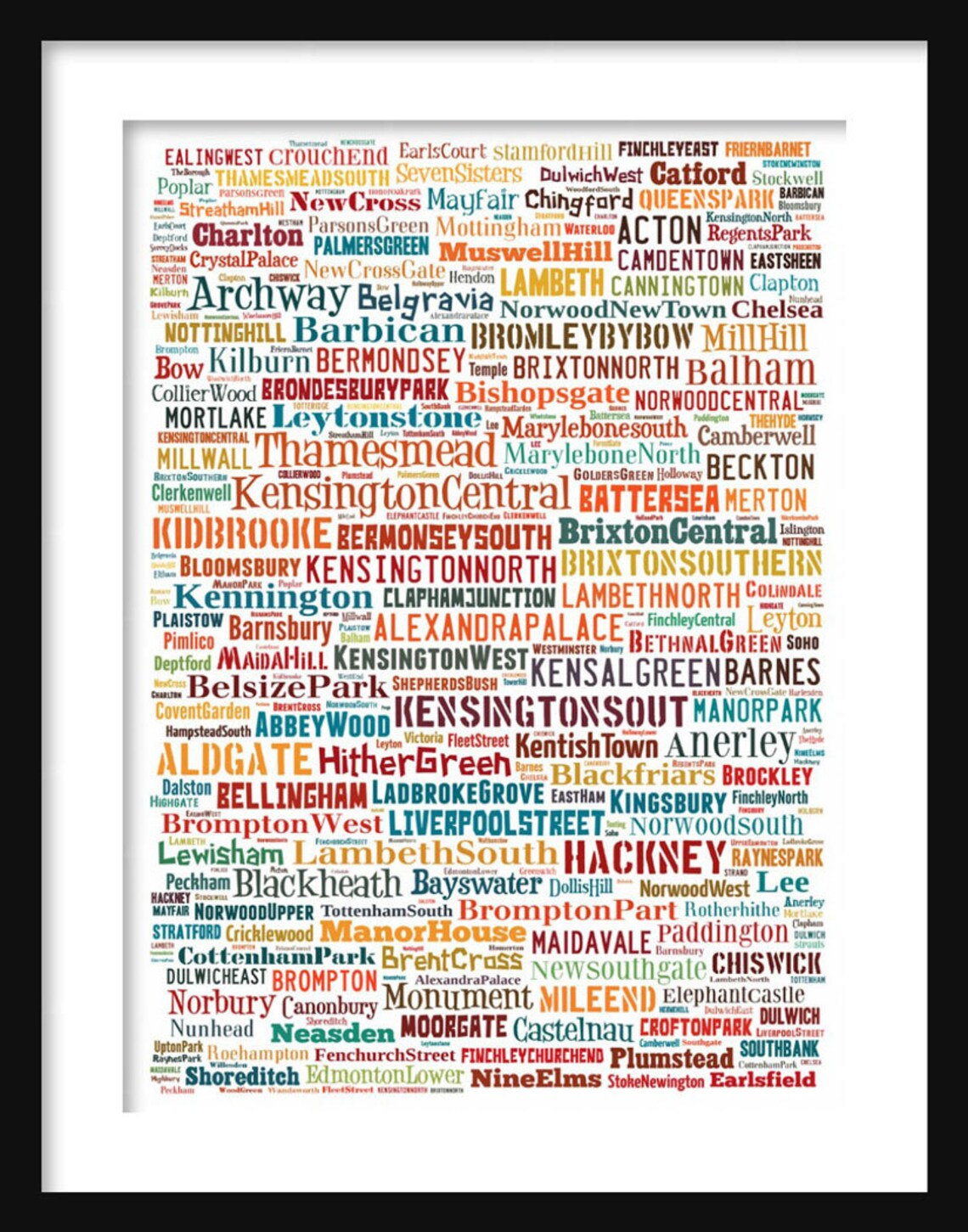 London Map Typography Neighborhoods of London Poster Print - Etsy