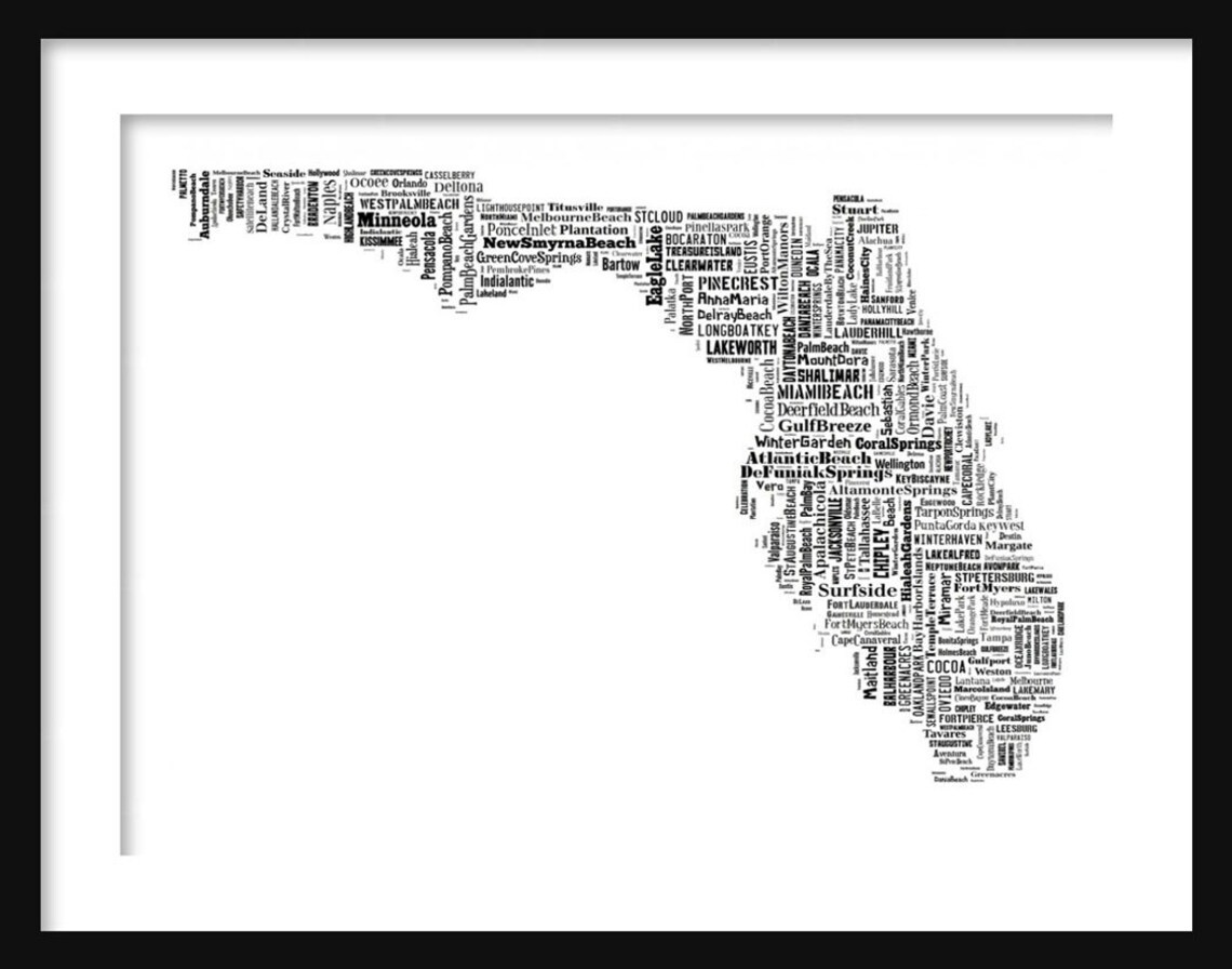 Florida Typography Map Poster Print Tyographical Map - Etsy