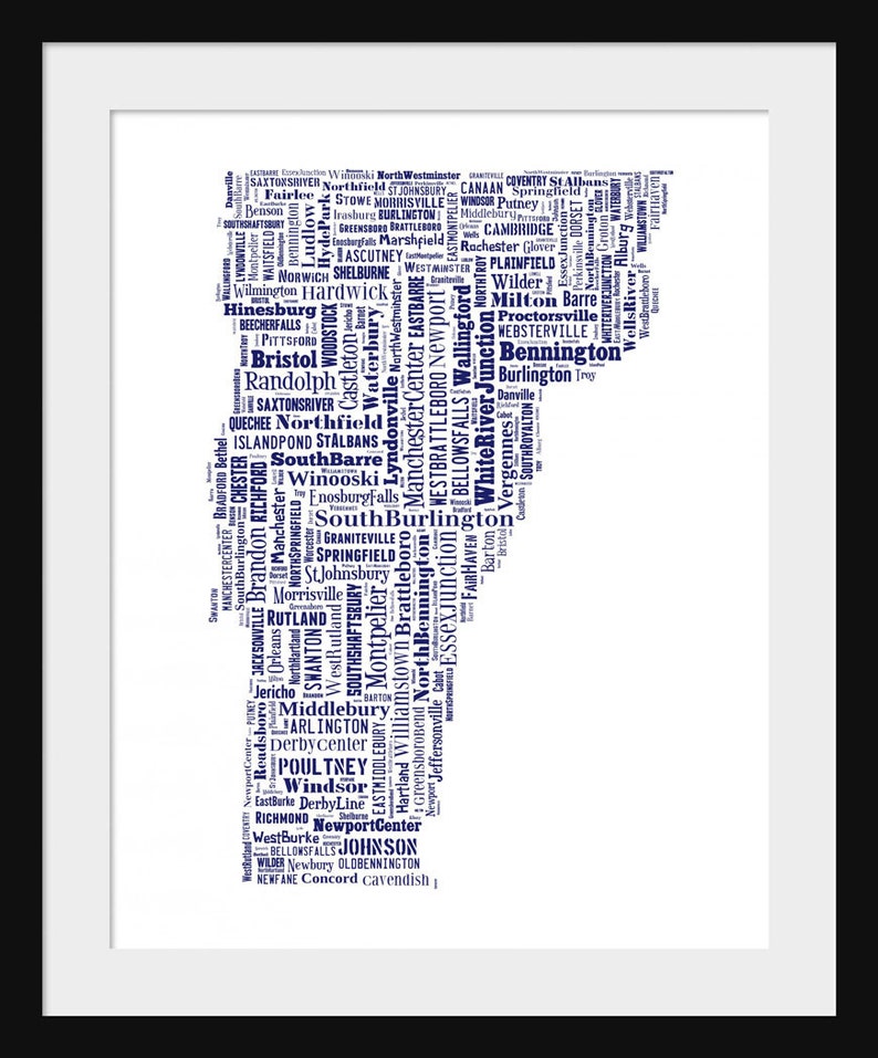 Vermont State Map Typography Map Poster Print Custom - Etsy