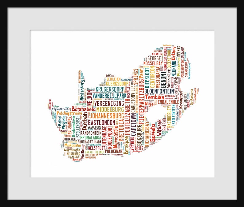 South Africa Map Color Typography Map Poster Print Text Map - Etsy