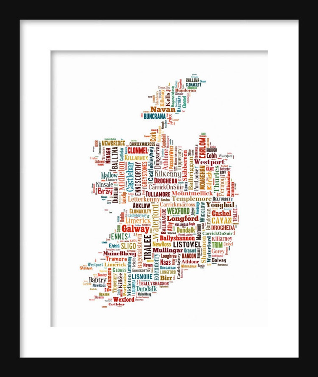 Ireland Color Map Typography Map Poster Print Text Map - Etsy