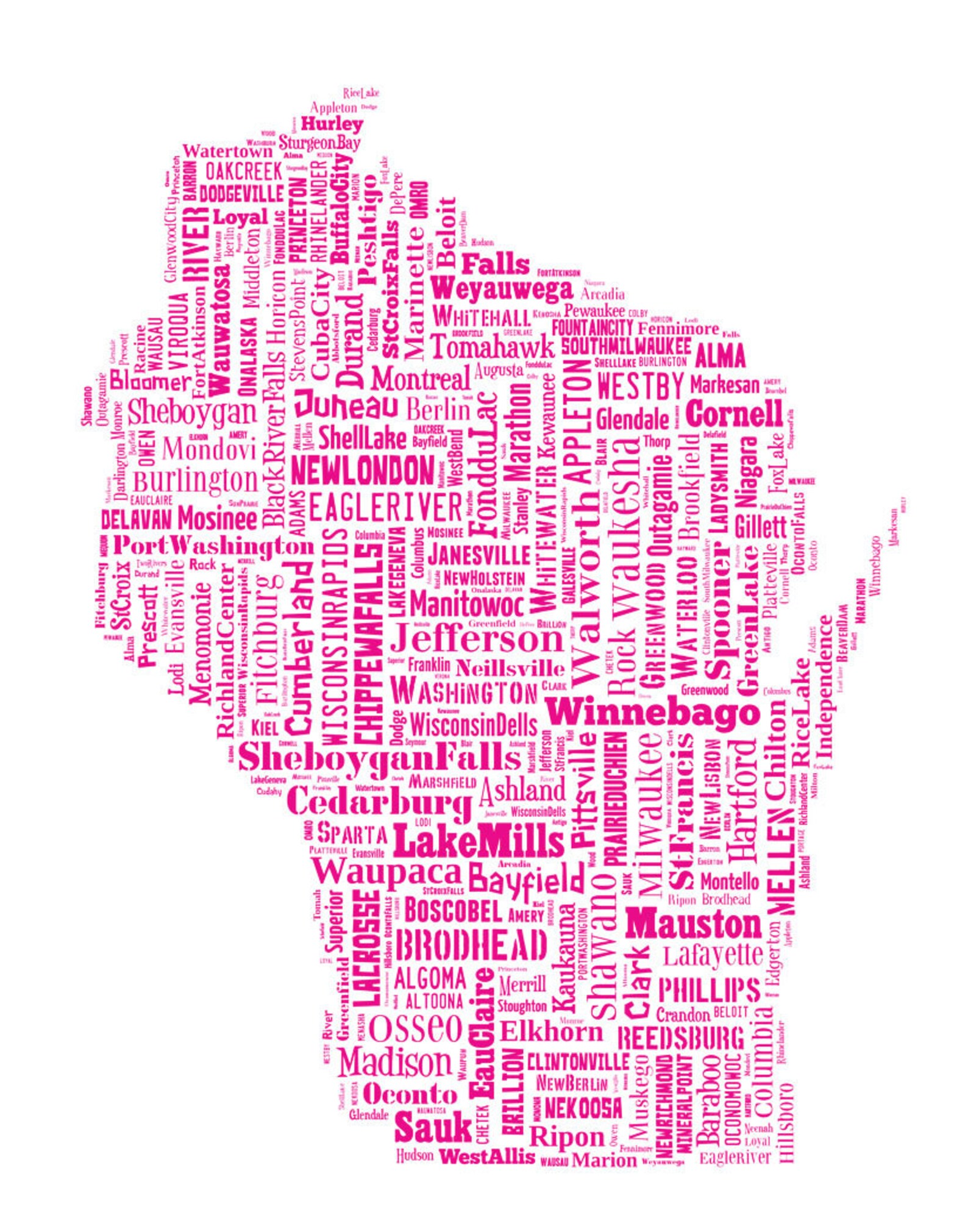 Wisconsin State Map Typography Map Tyographical Map Poster - Etsy