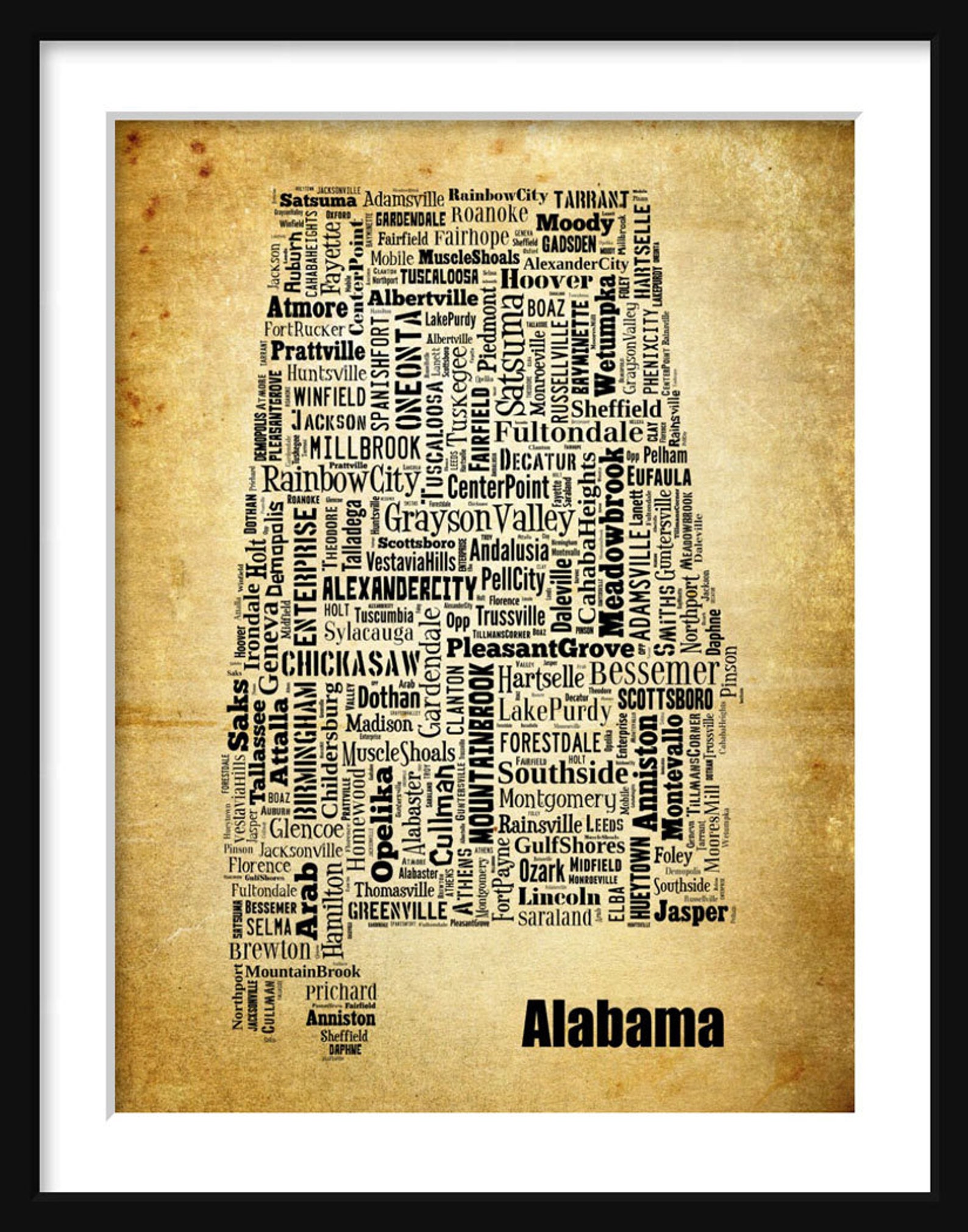 Alabama State Map Alabama City Cities Typography Grunge Map - Etsy