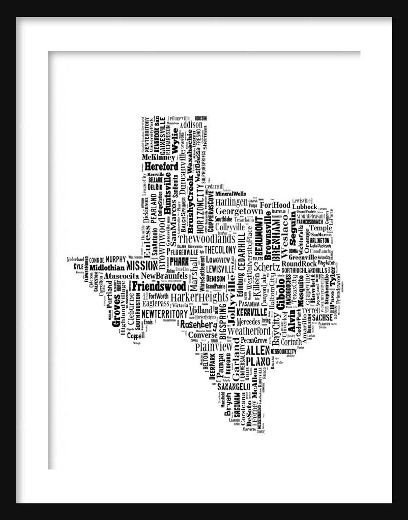 Texas Typography Map Poster Print - Etsy