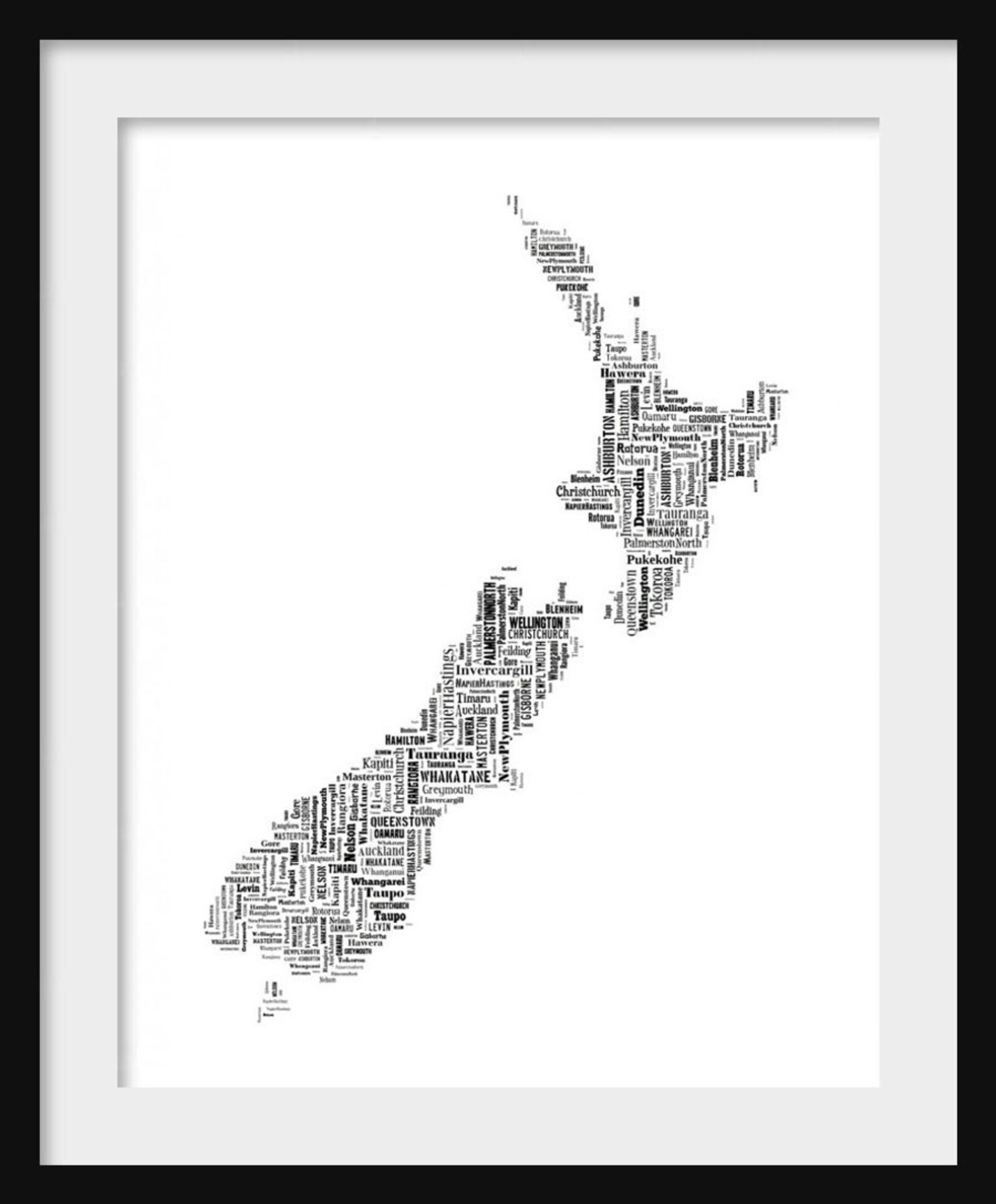 New Zealand Map Typography Map Poster Print Text Map - Etsy
