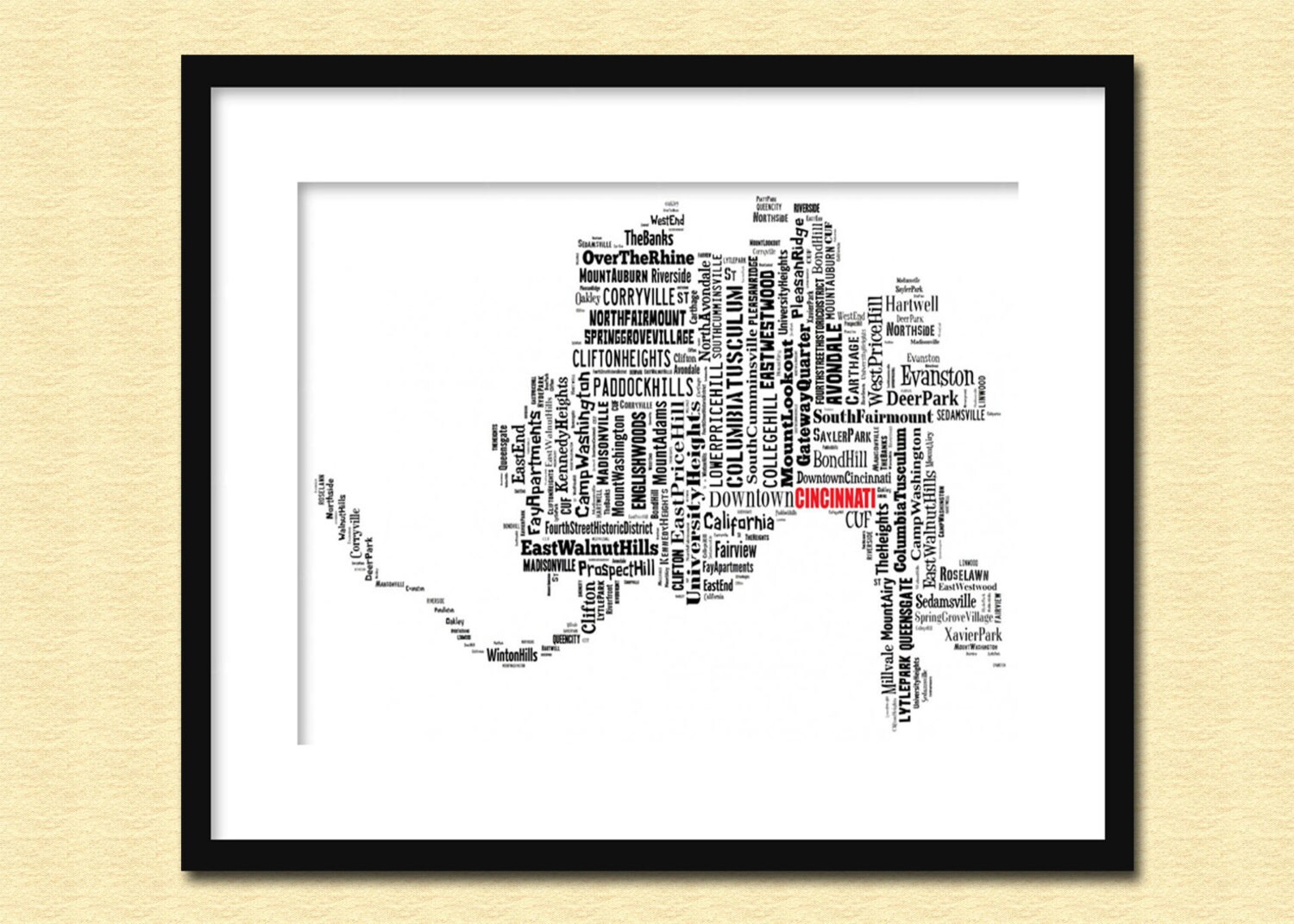 Cincinnati Map Typography Map Poster Print | Etsy