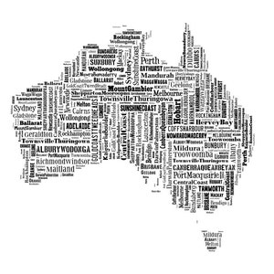Australia Map Typography Map Poster Print Text Map - Etsy