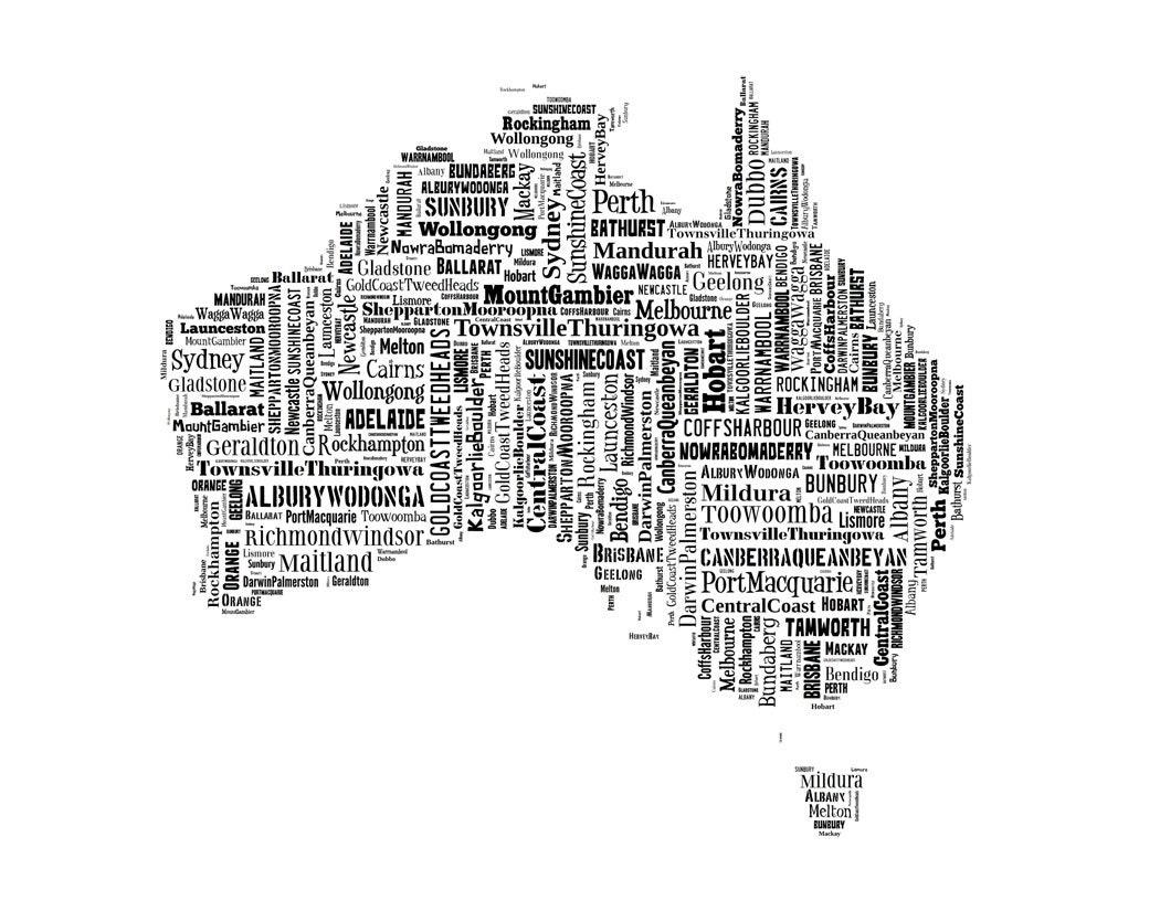 Australia Map Typography Map Poster Print Text Map - Etsy