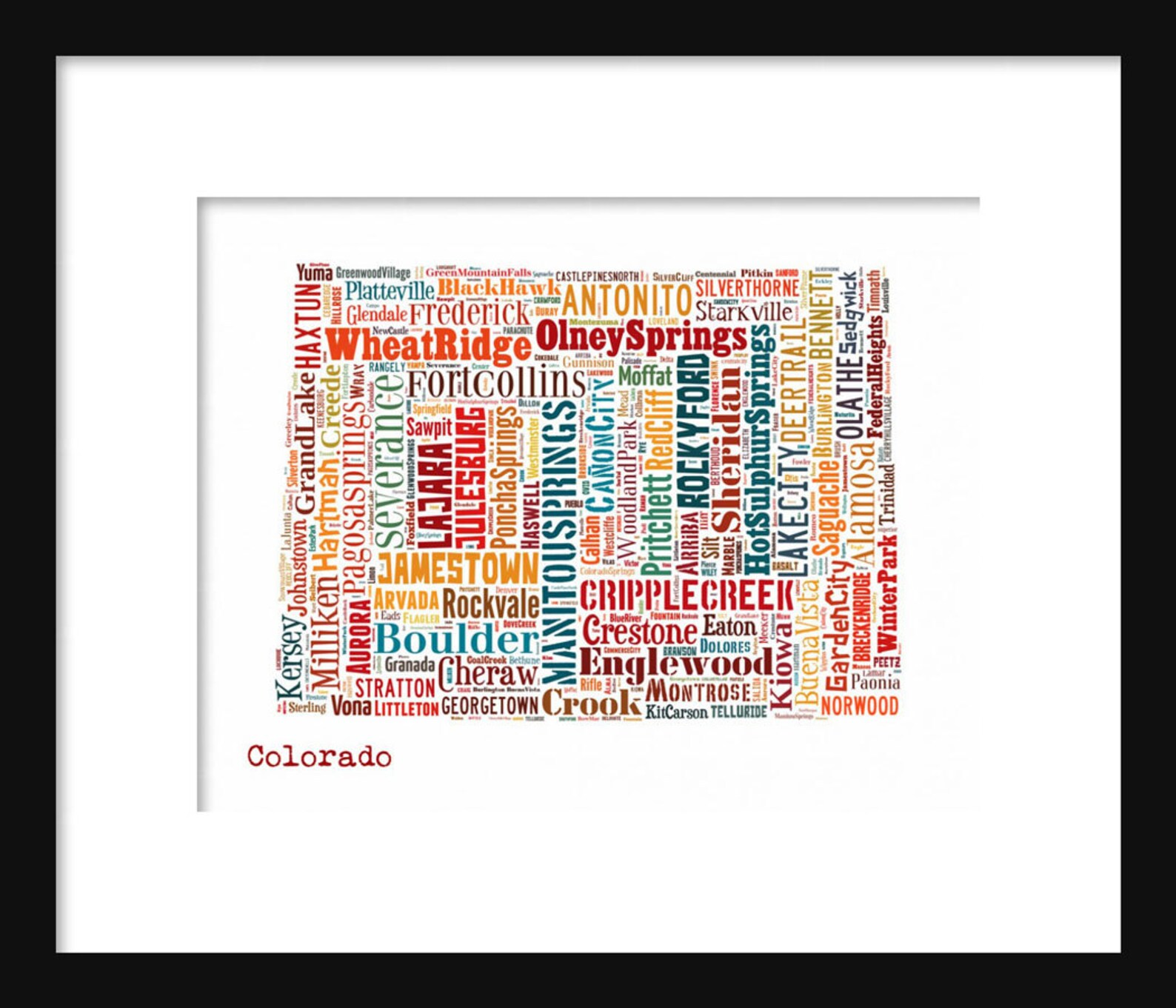 Colorado State Map Typography Color Map Poster Print - Etsy