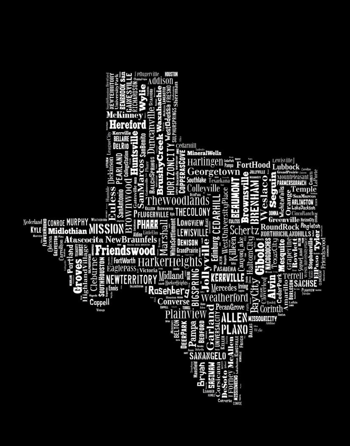 Texas Typography Map Poster Print - Etsy
