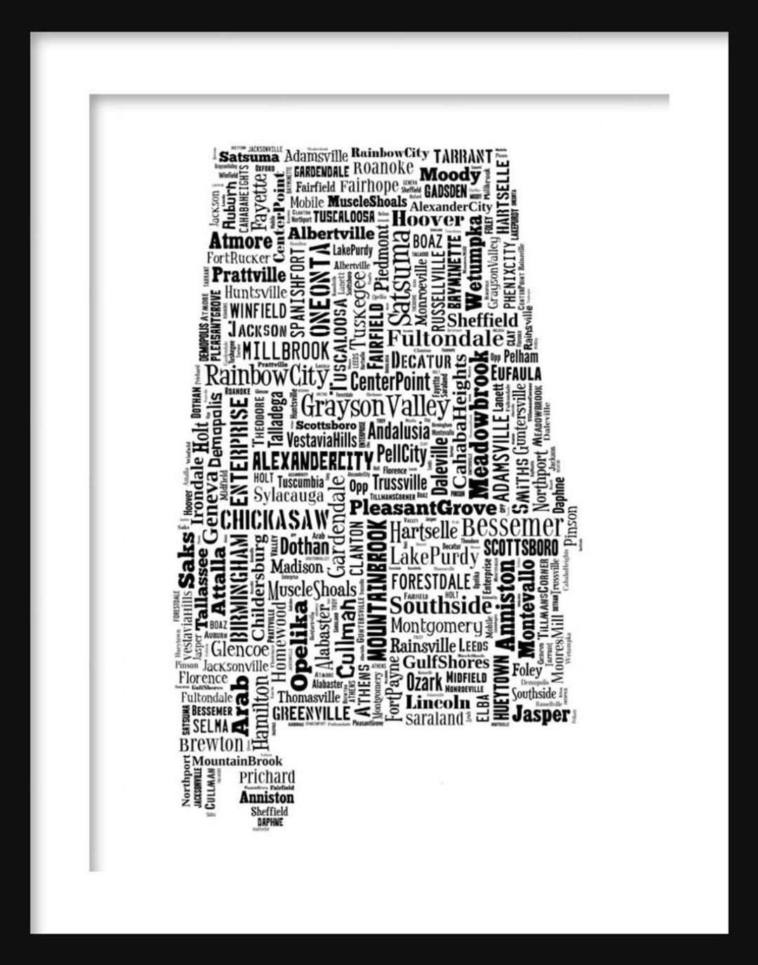 Alabama State Map Typography Map Poster Print - Etsy