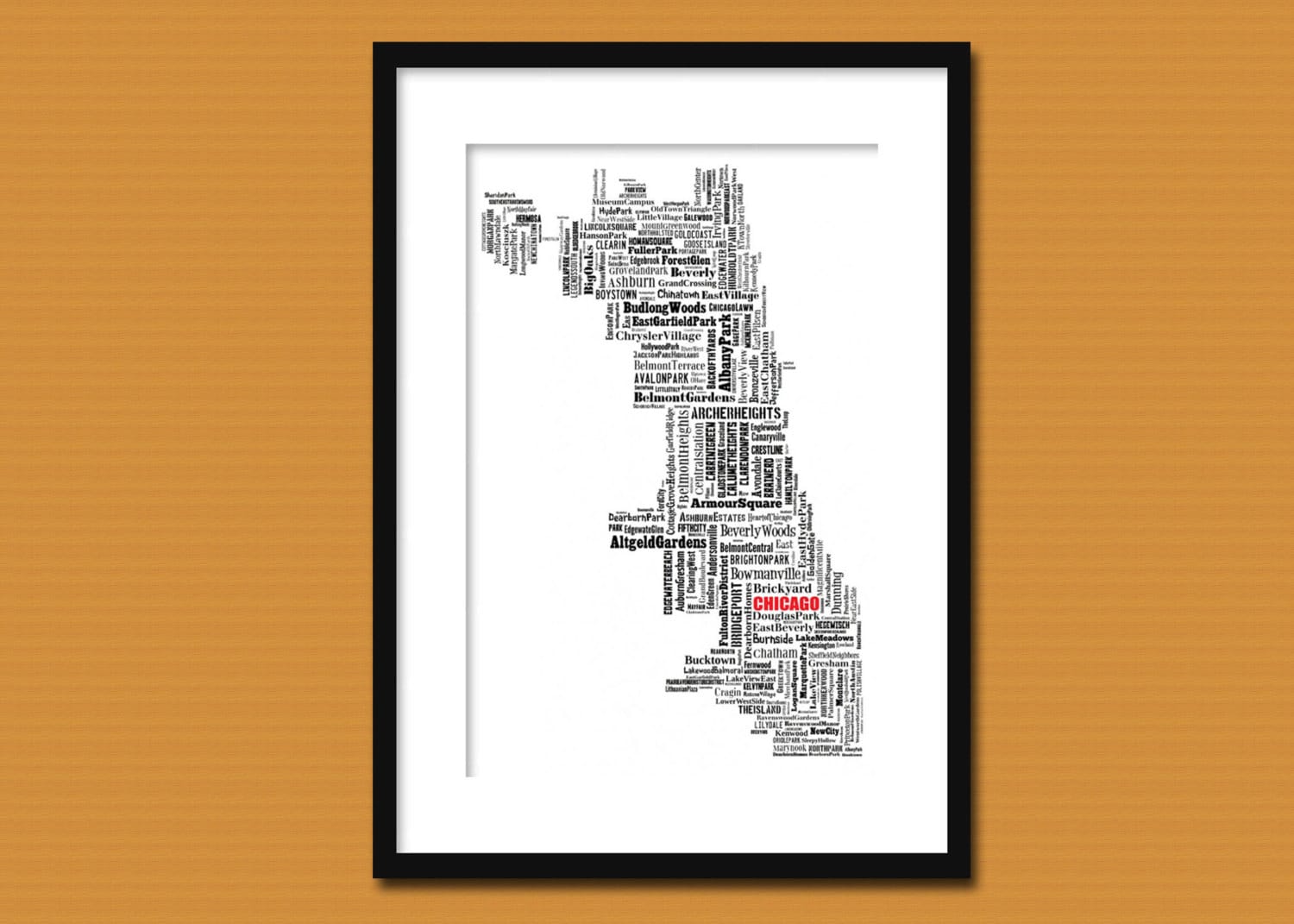 Chicago Map Typographic Map Poster Print | Etsy