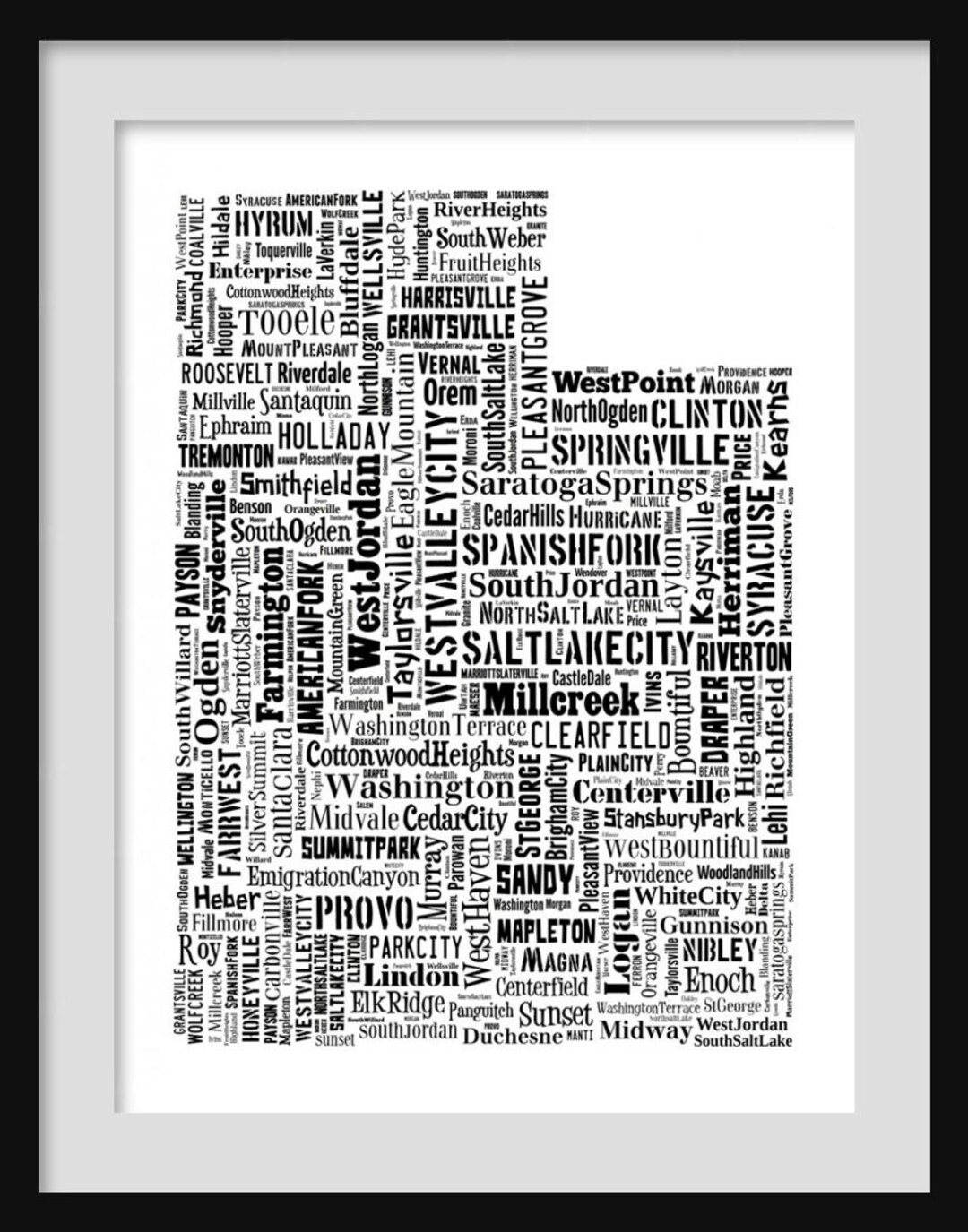 Utah Typography Map Poster Print - Etsy