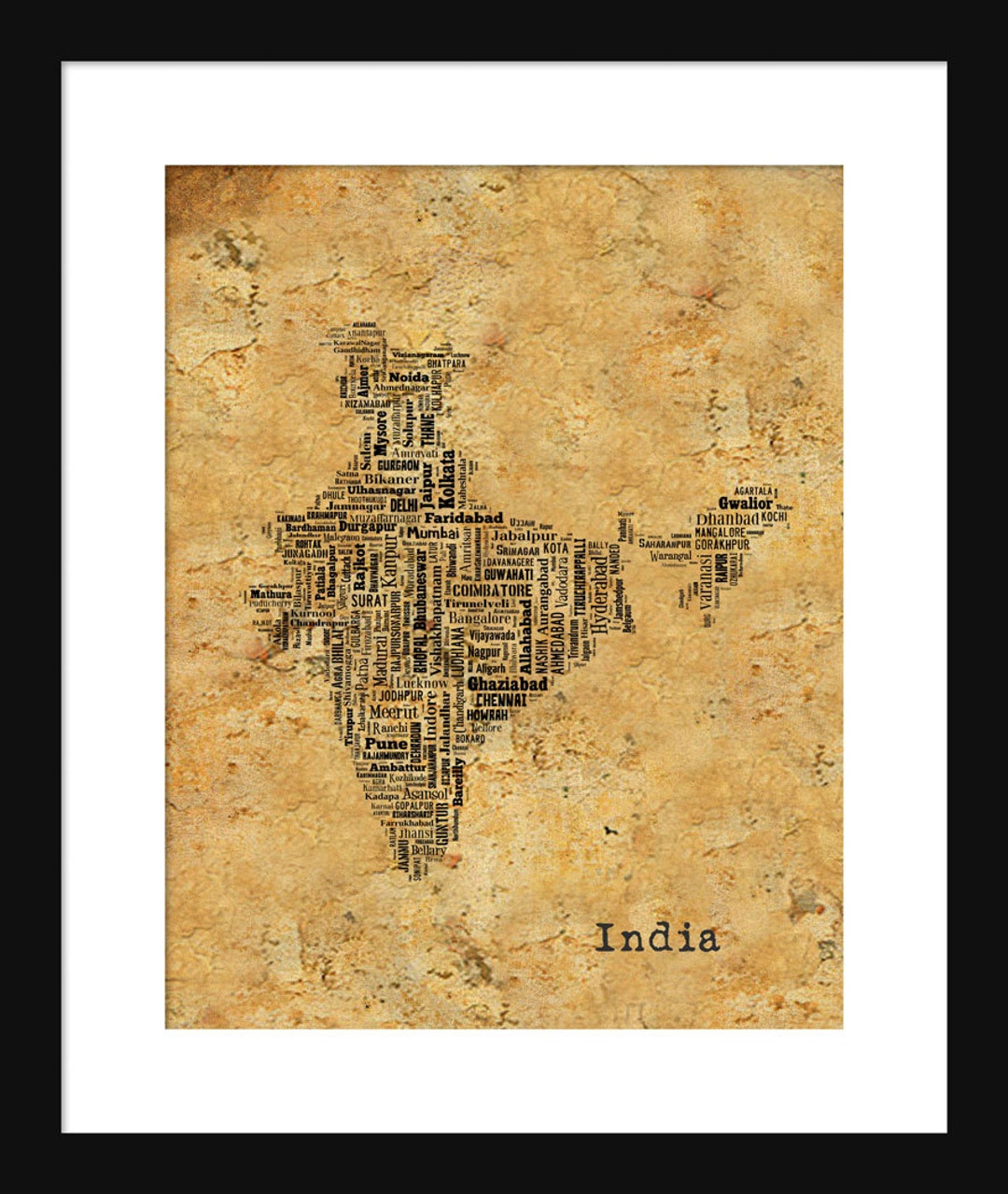 India Map Typography Map Grunge Poster Print Text Map - Etsy