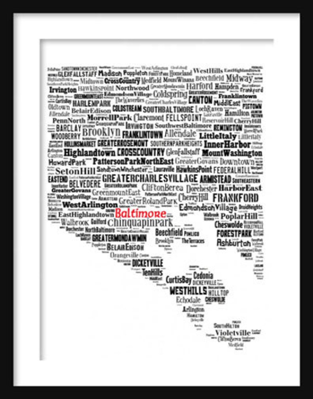 Baltimore Map Typography Map Poster Print - Etsy