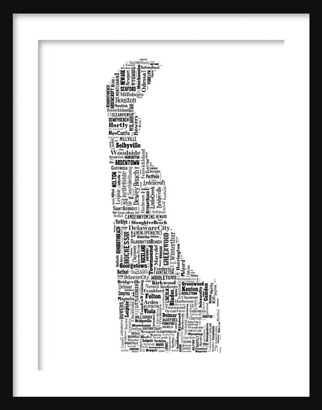 Delaware State Map Typography Map Poster Print Text Map - Etsy