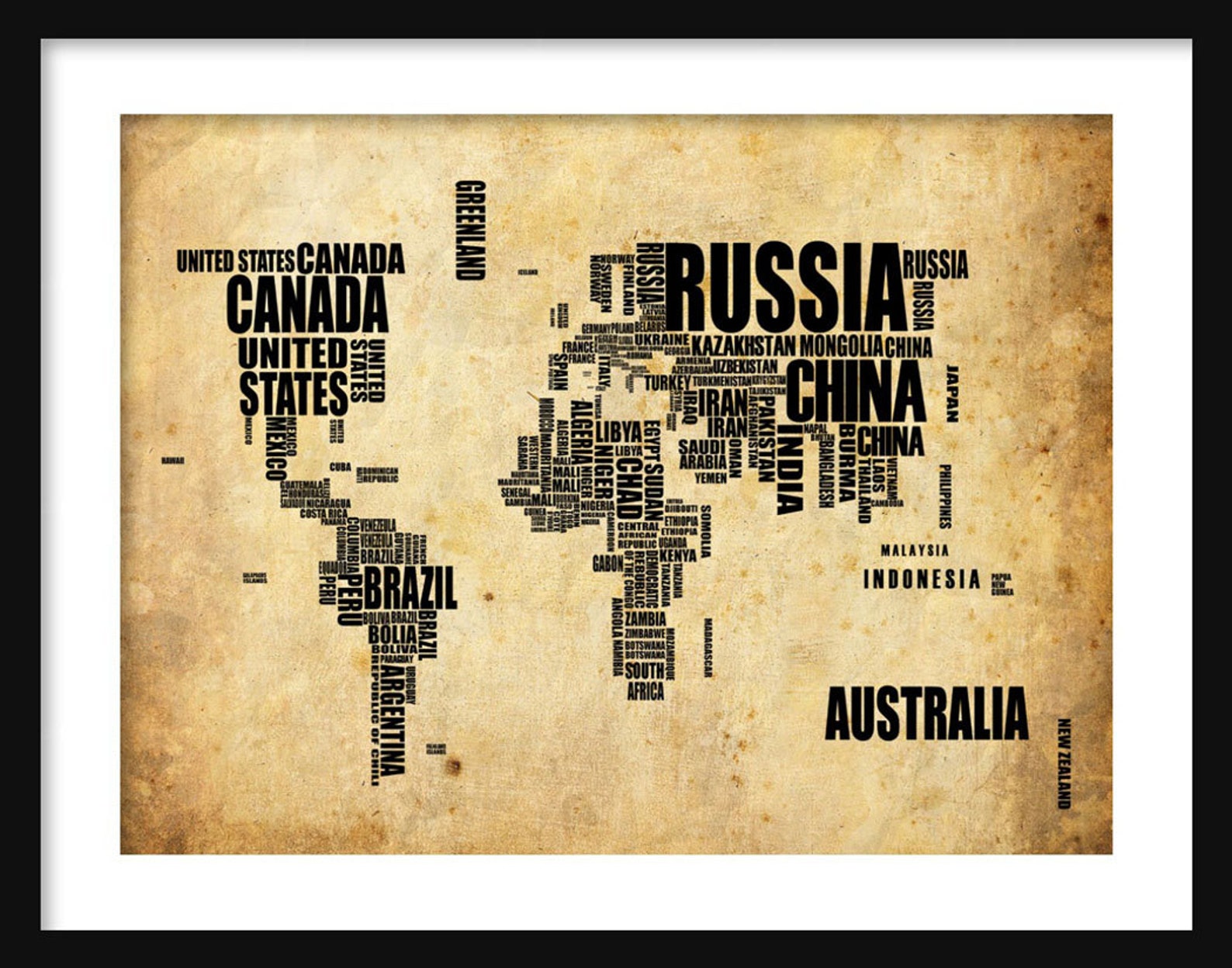World Map Grunge Typographical Map Text Map - Etsy