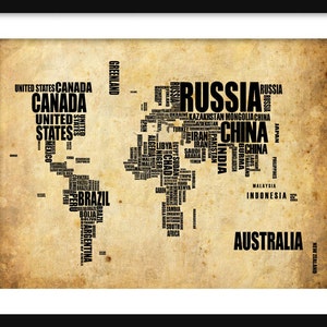 World Map Grunge Typographical Map Text Map - Etsy