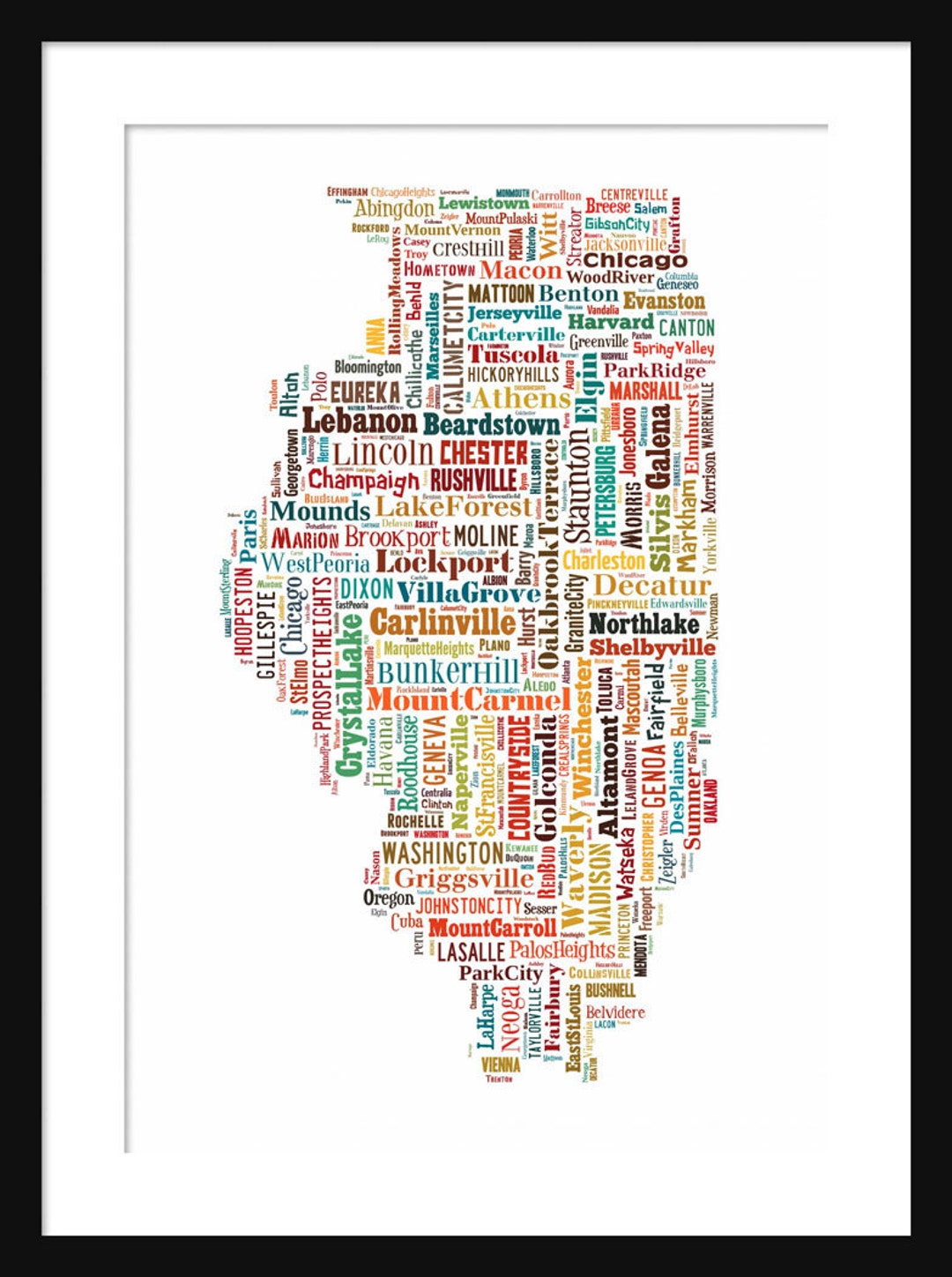 Illinois Typography Map Color Poster Print - Etsy