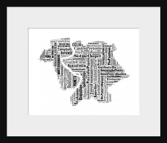 Rome Italy Map Typography Map Poster Print | Etsy