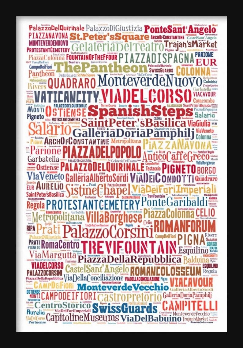 Rome Map Typography Neighborhoods of Rome Poster Print - Etsy