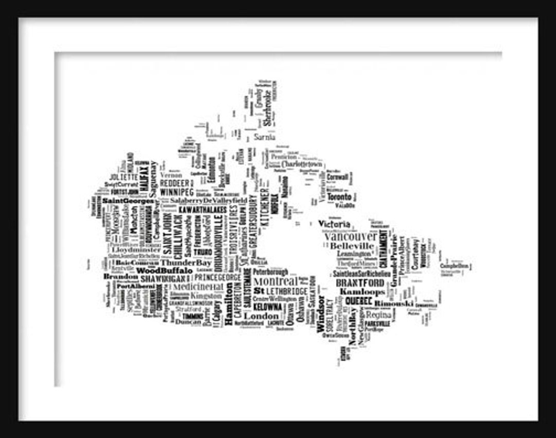Canada Map Typography Map Poster Print Text Map - Etsy