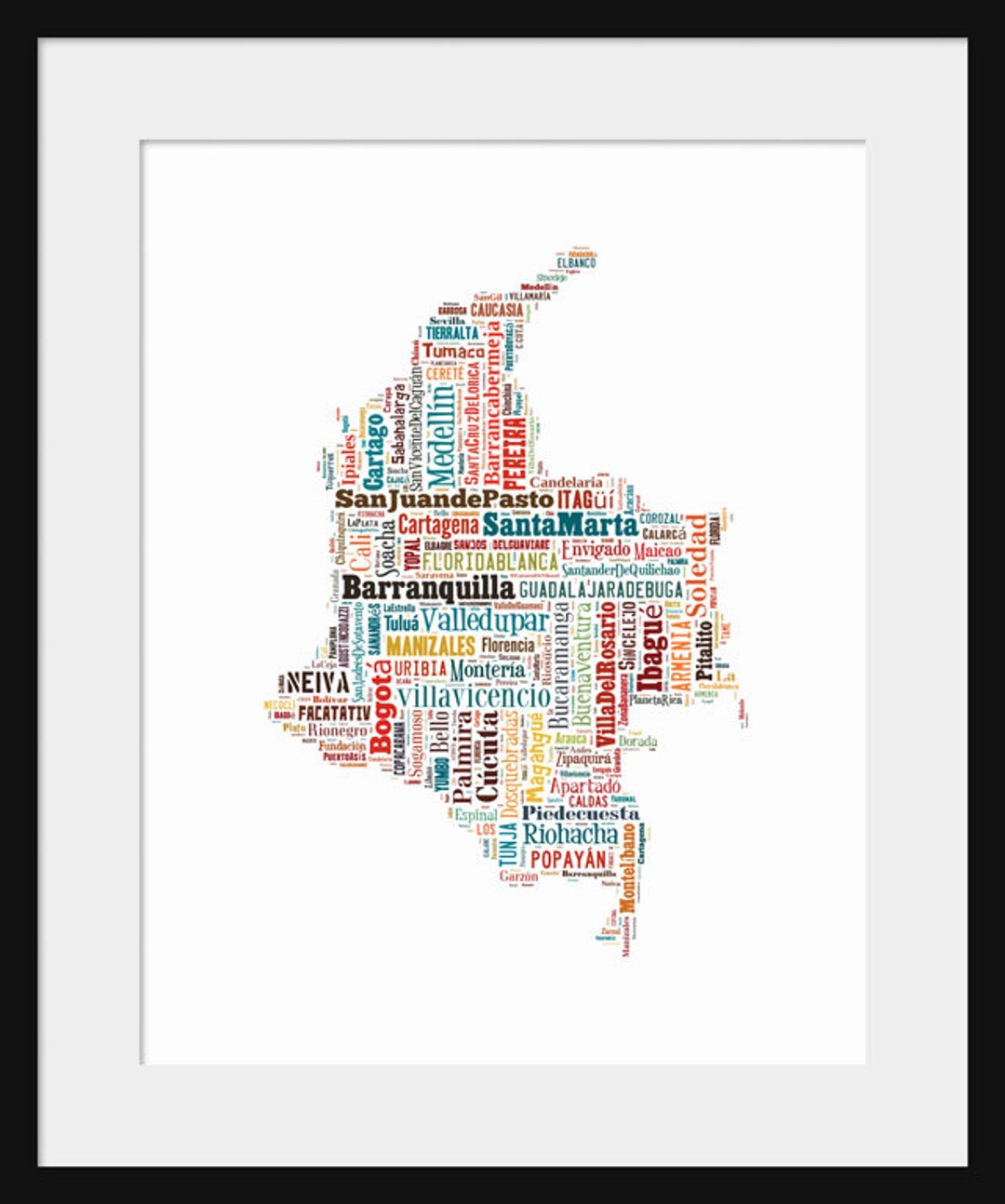 Columbia South America Map Typography Map Poster Print Text Map - Etsy