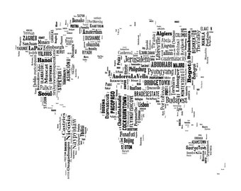 World Map Typographical Map Text Map - Etsy
