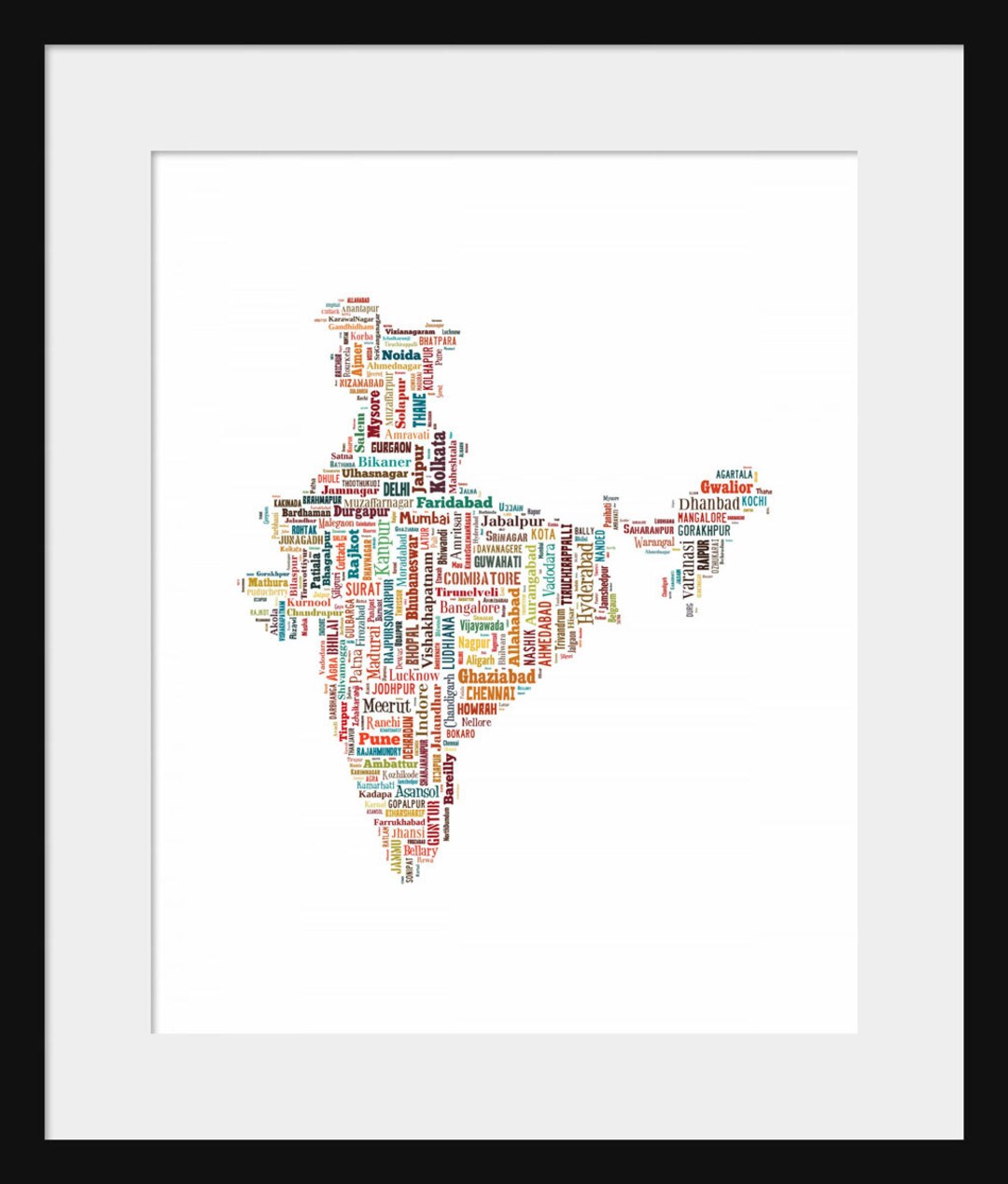 India Map Typography Map Poster Print Text Map Color - Etsy